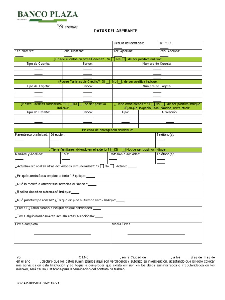 For AP GPC 091 Datos Del Aspirante V1 | PDF | Economias | Bancario