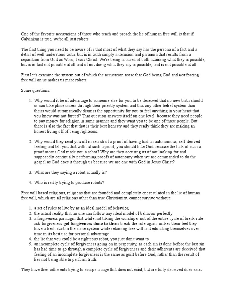 Calvinism, Non-Creating Determinism and Machines / Robots | PDF | Free ...