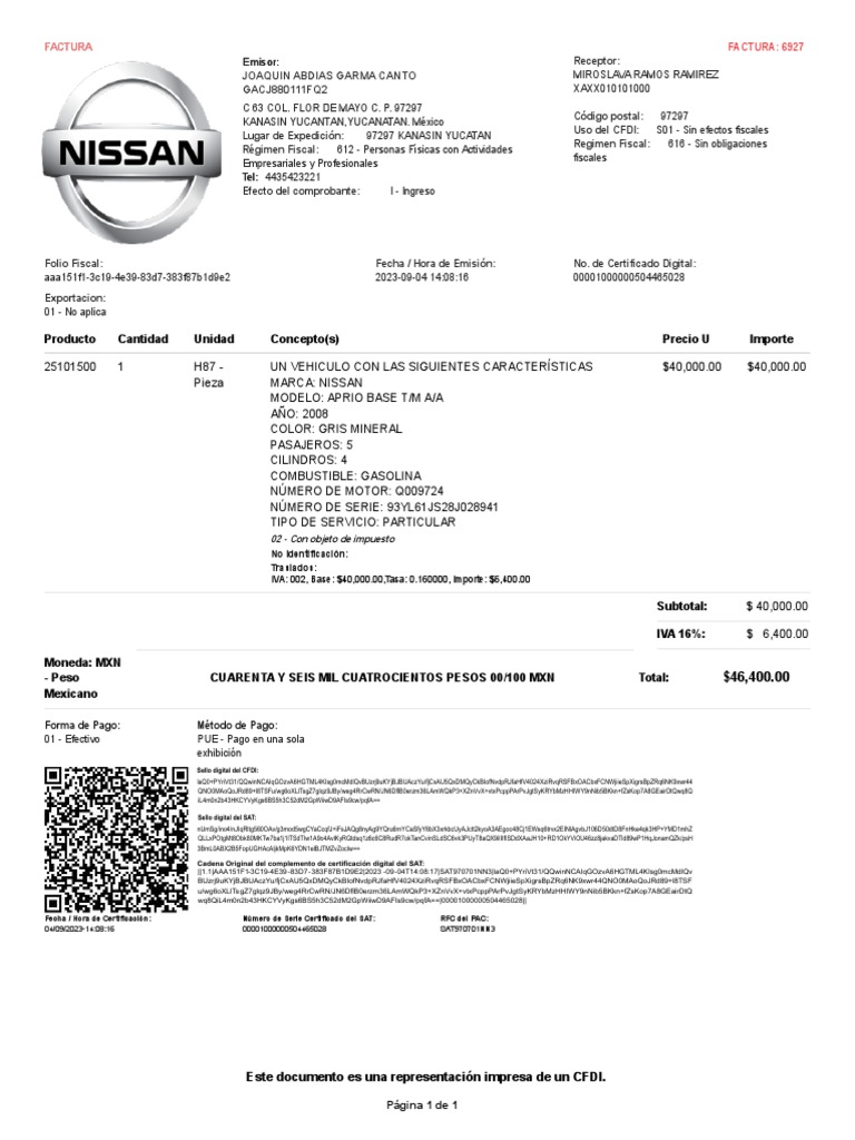 Factura Nissan 2023 | PDF | Factura
