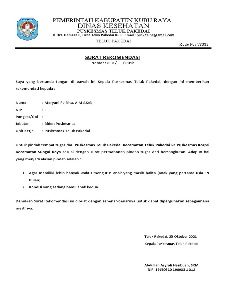 Surat Rekomendasi Caca | PDF