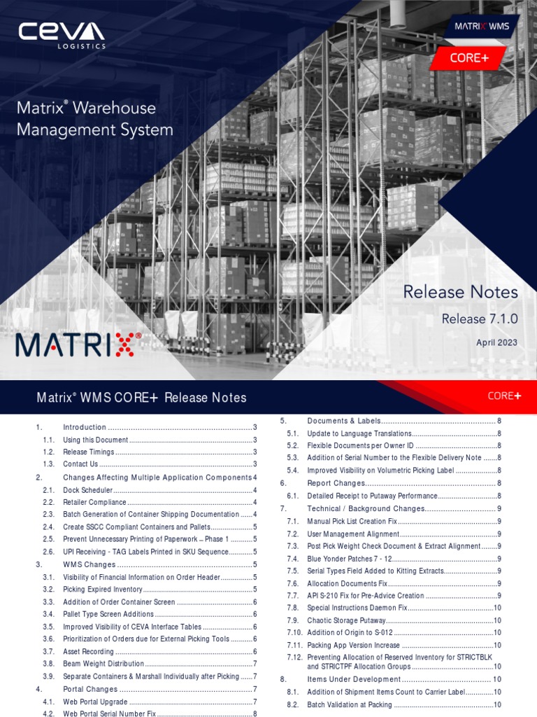 Matrix WMS CORE+ Release Notes 7.1.0 | PDF | World Wide Web | Internet ...