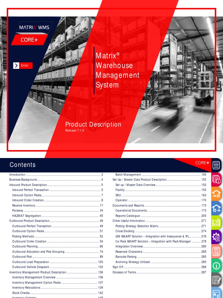 Matrix® WMS CORE+ Product Description | PDF | Logistics | Warehouse
