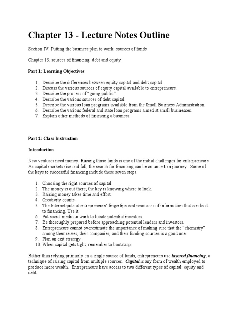 Chapter 13 - Lecture Notes Outline | PDF | Loans | Initial Public Offering Chapter 13 - Lecture Notes Outline | PDF | Loans | Initial Public Offering