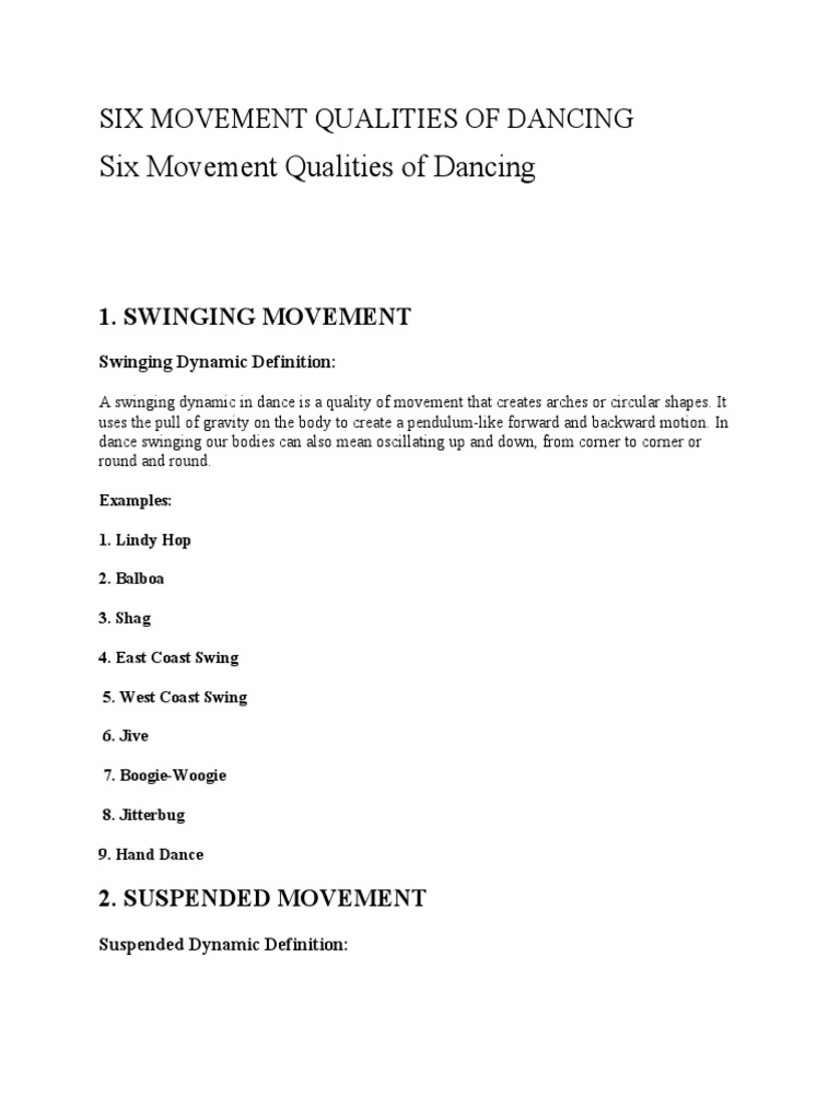 Six Dance Movement Qualities Explained | PDF | Dances | Performing Arts