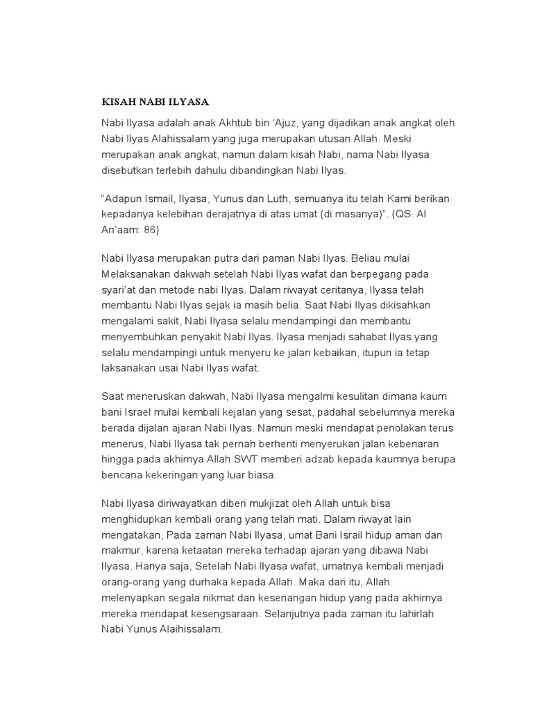 Kisah Nabi Ilyasa | PDF