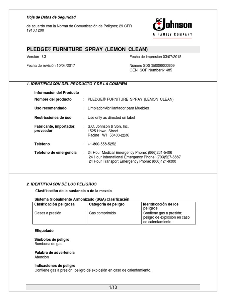 PARTIDA 2.20 Ficha Tecnica Pledge | PDF | Agua | Compuesto orgánico volátil