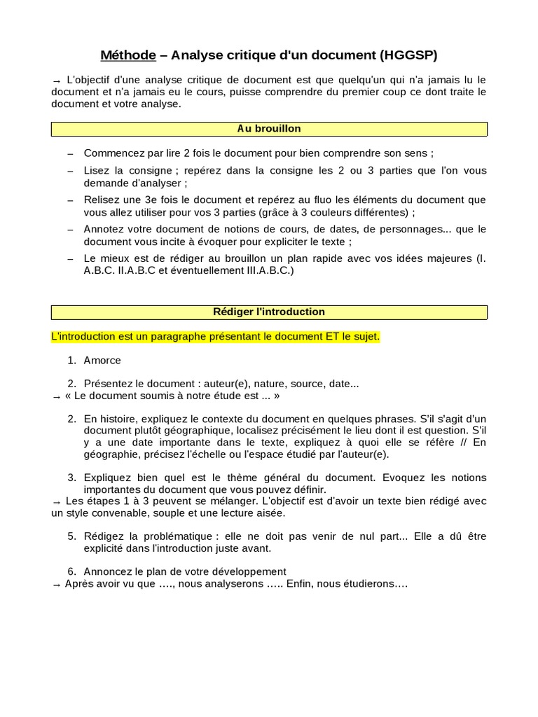 Méthode d'analyse critique HGGSP | PDF