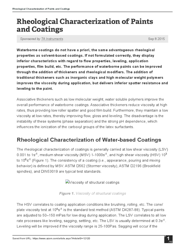 Rheological Characterization of Paints and Coatings | PDF | Rheology ...