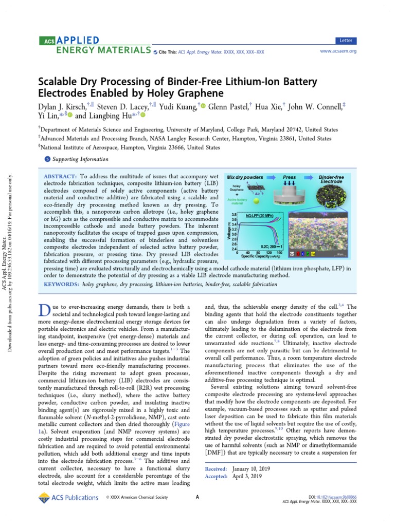 Scalable Dry Processing of Binder-Free Lithium-Ion Battery | PDF ...