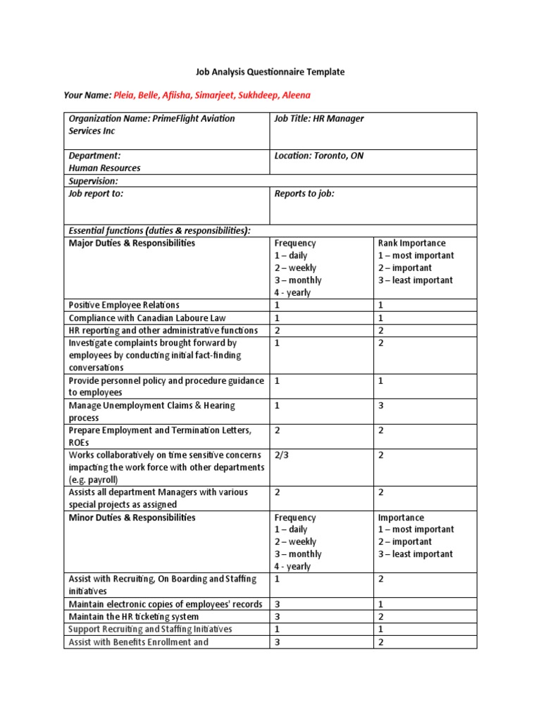 Job Analysis Questionnaire | PDF | Human Resources | Employment