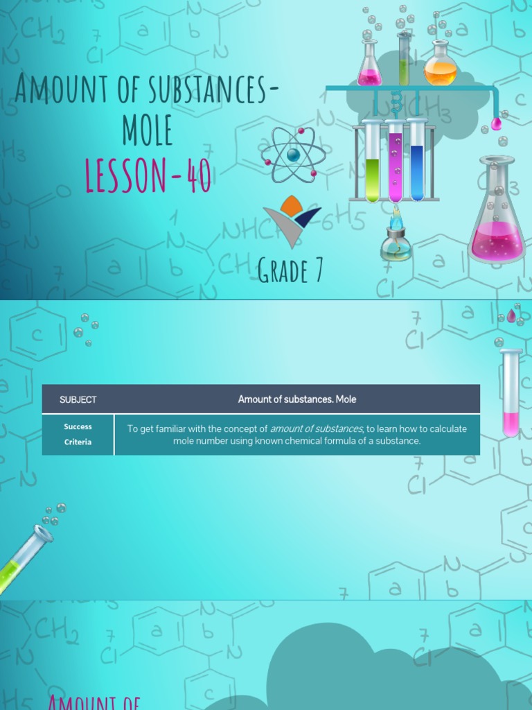 Lesson-40 Amount of Substances -MOLE-MASS CALCULATION cs | PDF