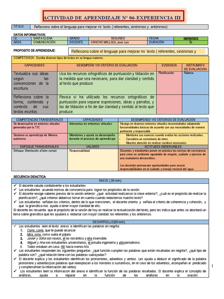 Actividad de Aprendizaje #06 Comu | PDF | Evaluación | Aprendizaje