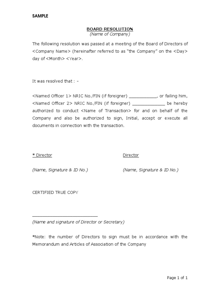 Sample Board Resolution | PDF