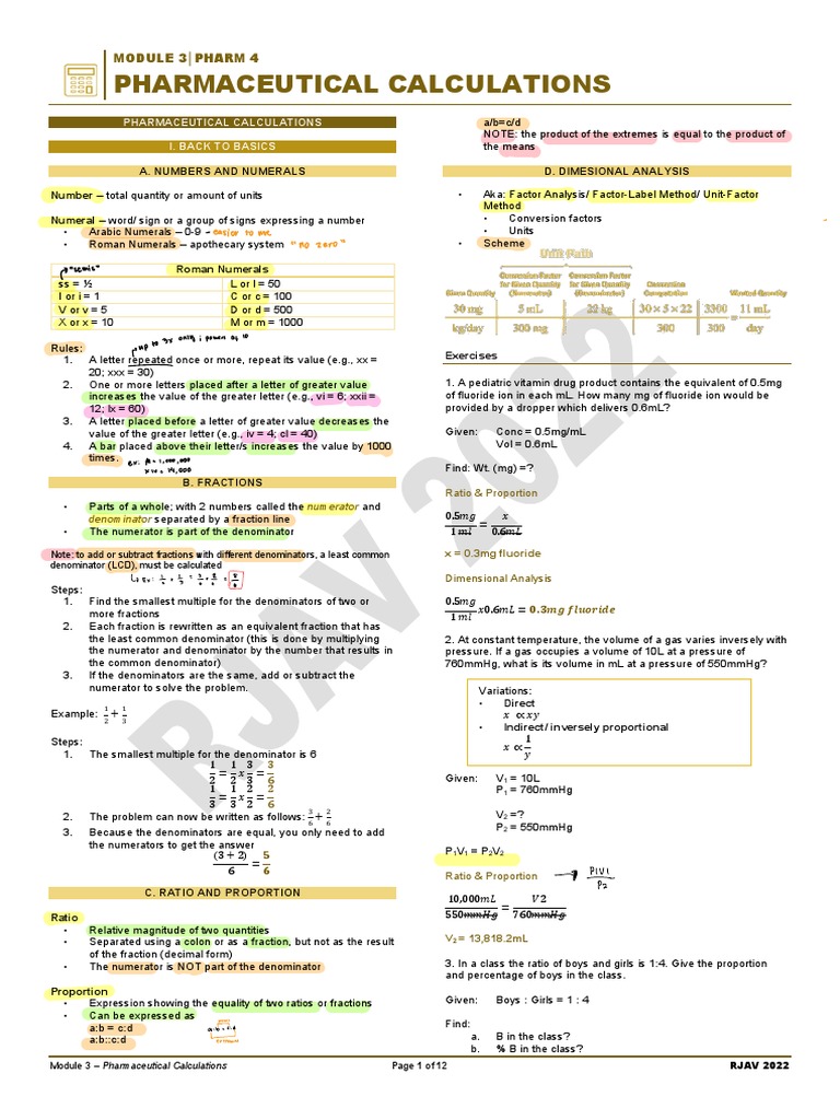 3.1 Pharmaceutical Calculation | PDF | Ratio | Ounce