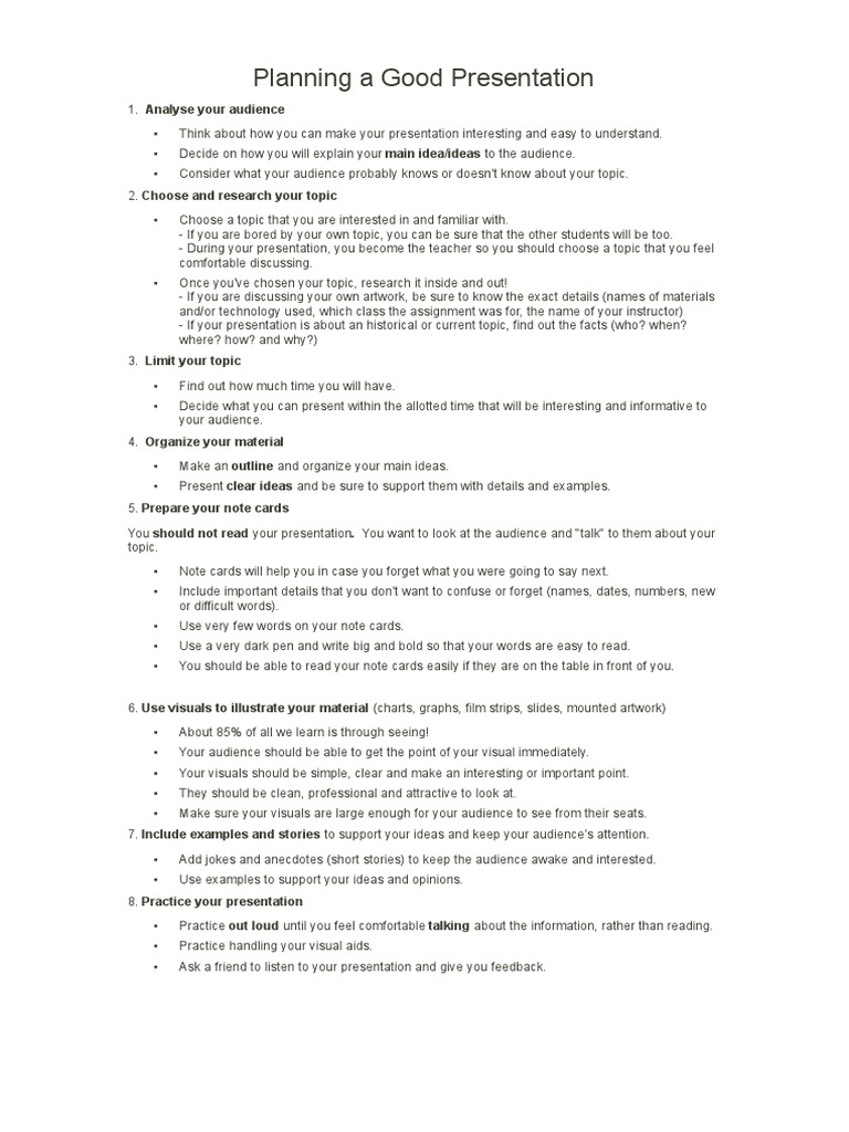 Planning A Good Presentation | PDF | Vocabulary | Cognitive Science