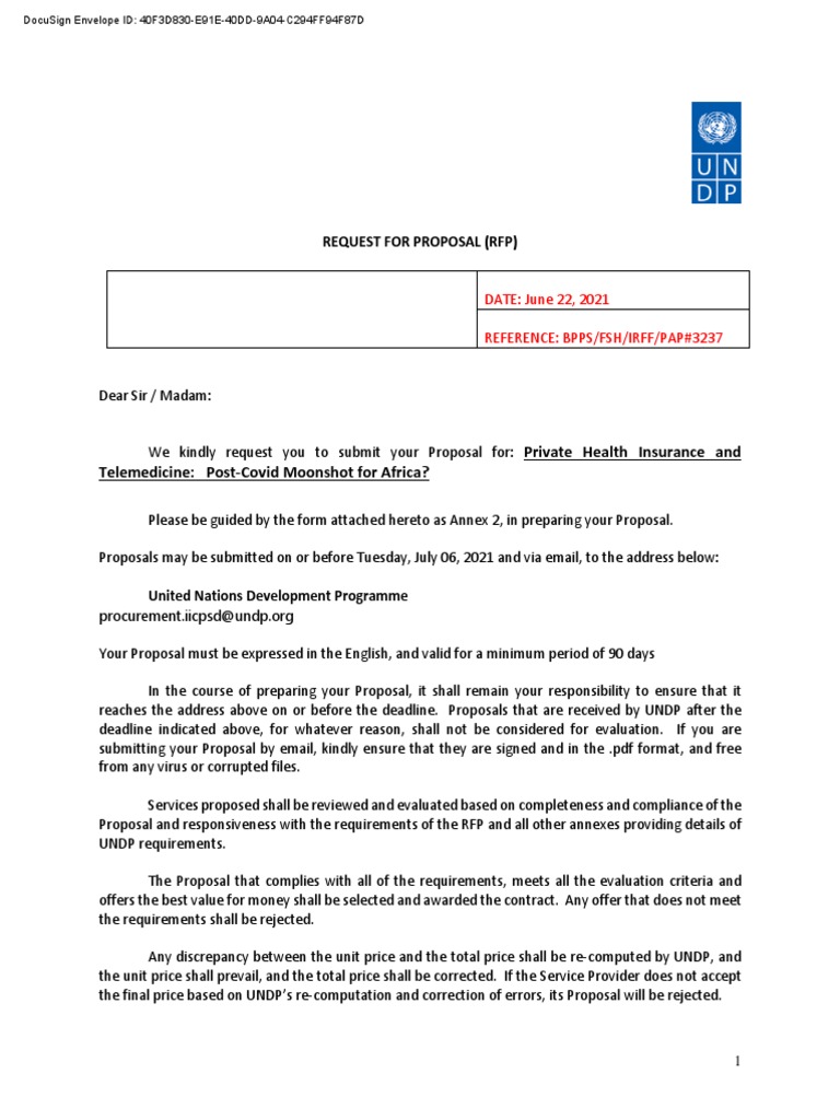 RFP - Private Health & Insurance and Telemedicine | PDF | United Nations Development Programme ...