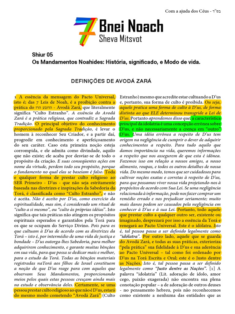 05 Curso Bnei Noach - Leis Sobre Idolatria | PDF | Idolatria | Deus
