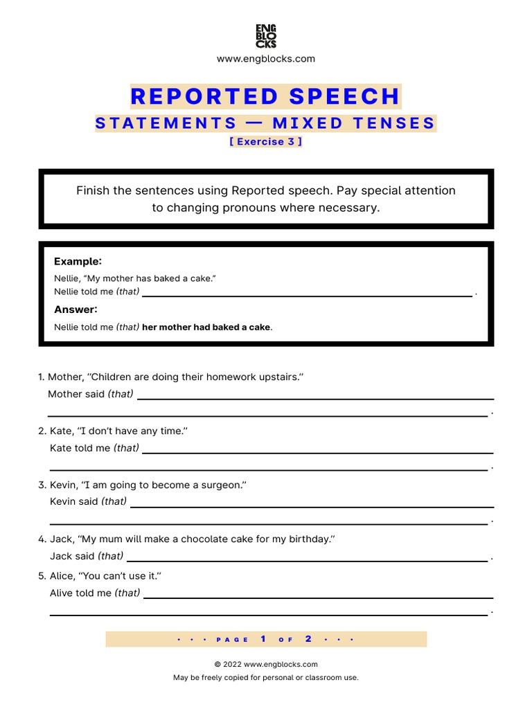 Reported Statements Mixed Tenses Exercise 3 | PDF | Languages | Foreign Language Studies