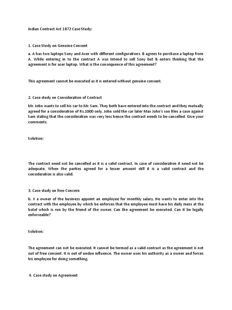 CASE STUDY Contract act aggrement | PDF | Breach Of Contract ...