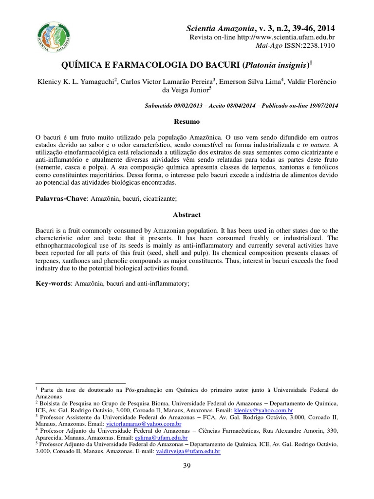 Química e Farmacologia Do Bacuri (Platonia Insignis) | PDF | Química