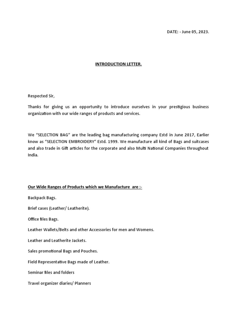 Introduction Letter | PDF