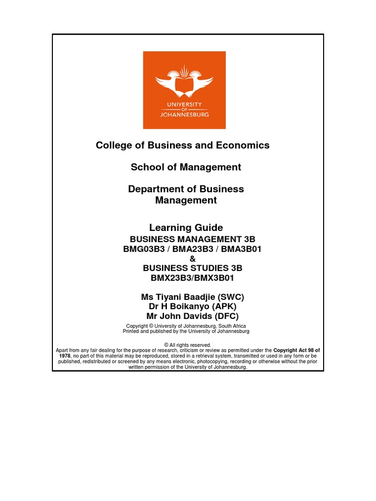 College of Business and Economics School of Management Department of ...