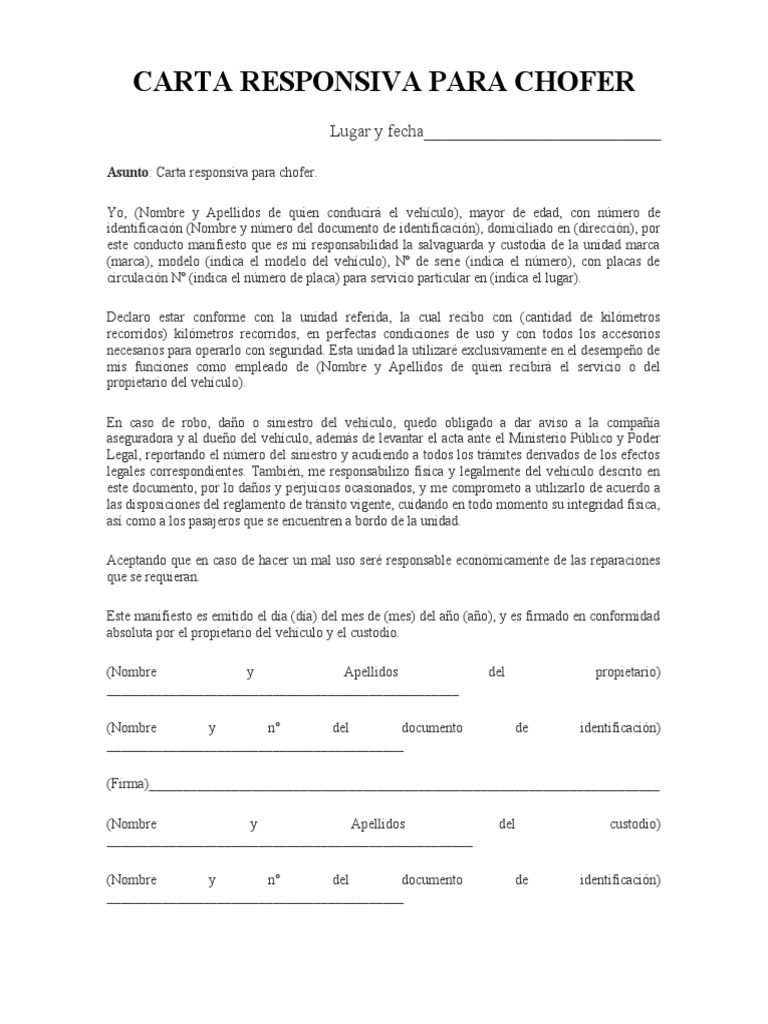 Carta Responsiva para Chofer | PDF