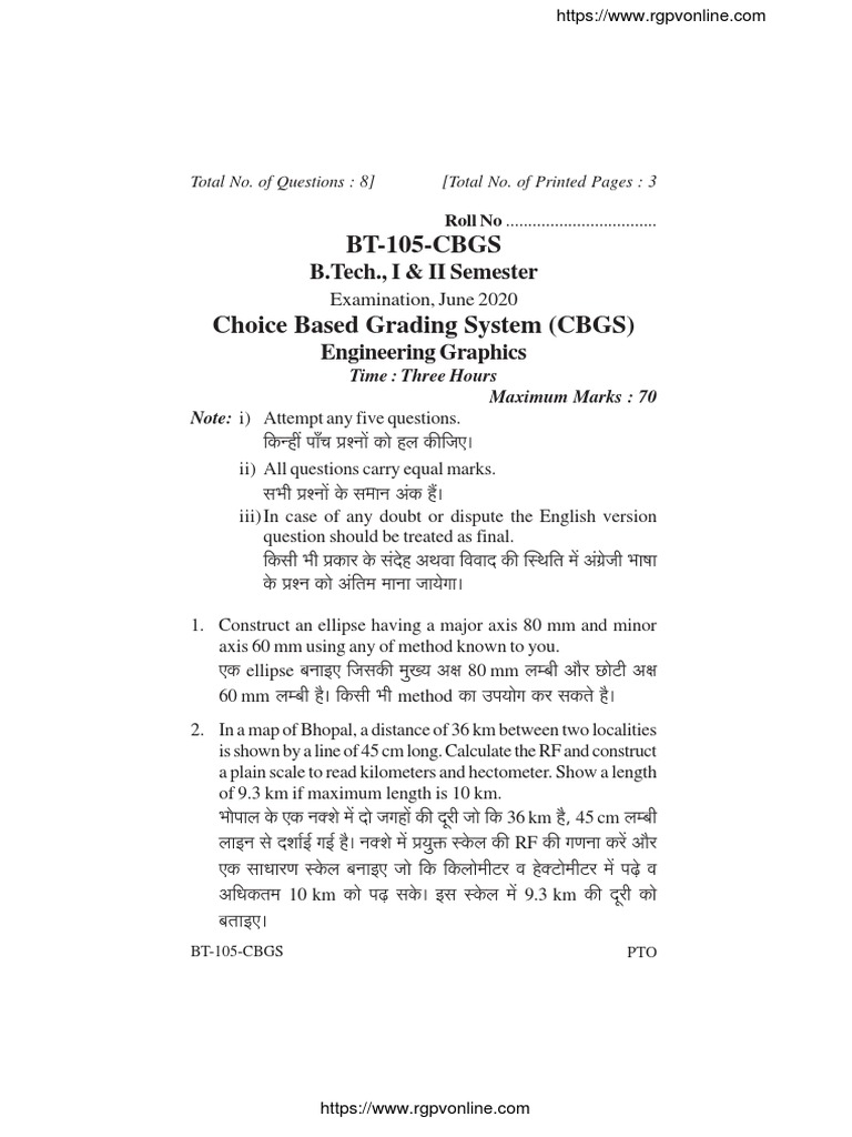 Engineering Graphics Exam BT-105 | PDF | Space | Elementary Mathematics