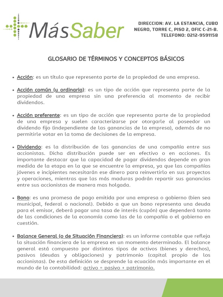 FINBI Glosario de Términos y Conceptos Básicos 1 | PDF | Contabilidad ...