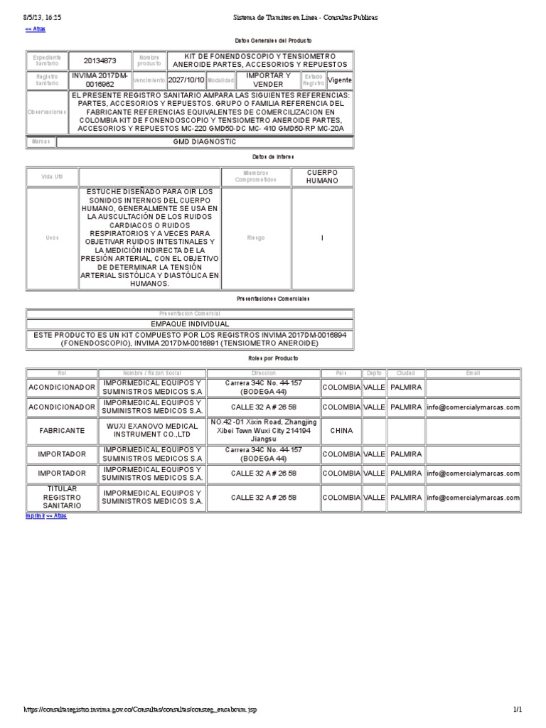 Invima Fonendo y Tensiometro GMD | PDF