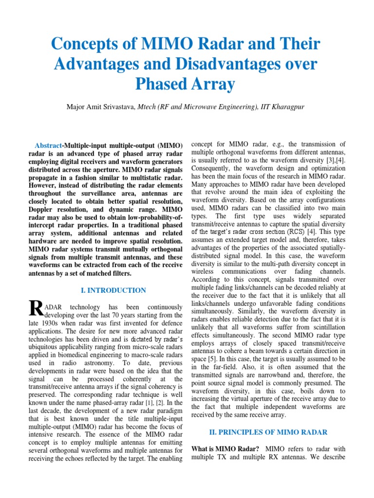 Concepts Of Mimo Radar And Their Adv And Disadv Over Phased Array Pdf Radar Mimo