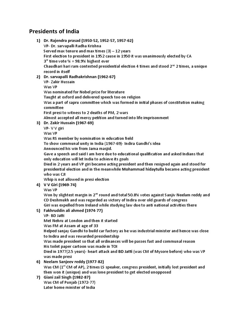Presidents of India | PDF | Government Of India | Indian National Congress