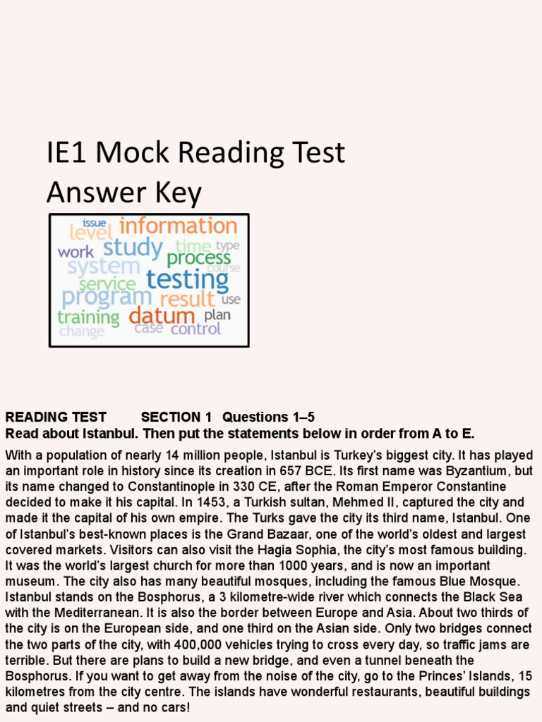 01 IE1 Mock Reading Test - Answer Key | PDF | Sign Language | Istanbul