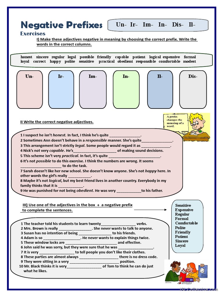 Negative Prefixes Exercise Worksheet | PDF | Linguistics | Linguistic ...
