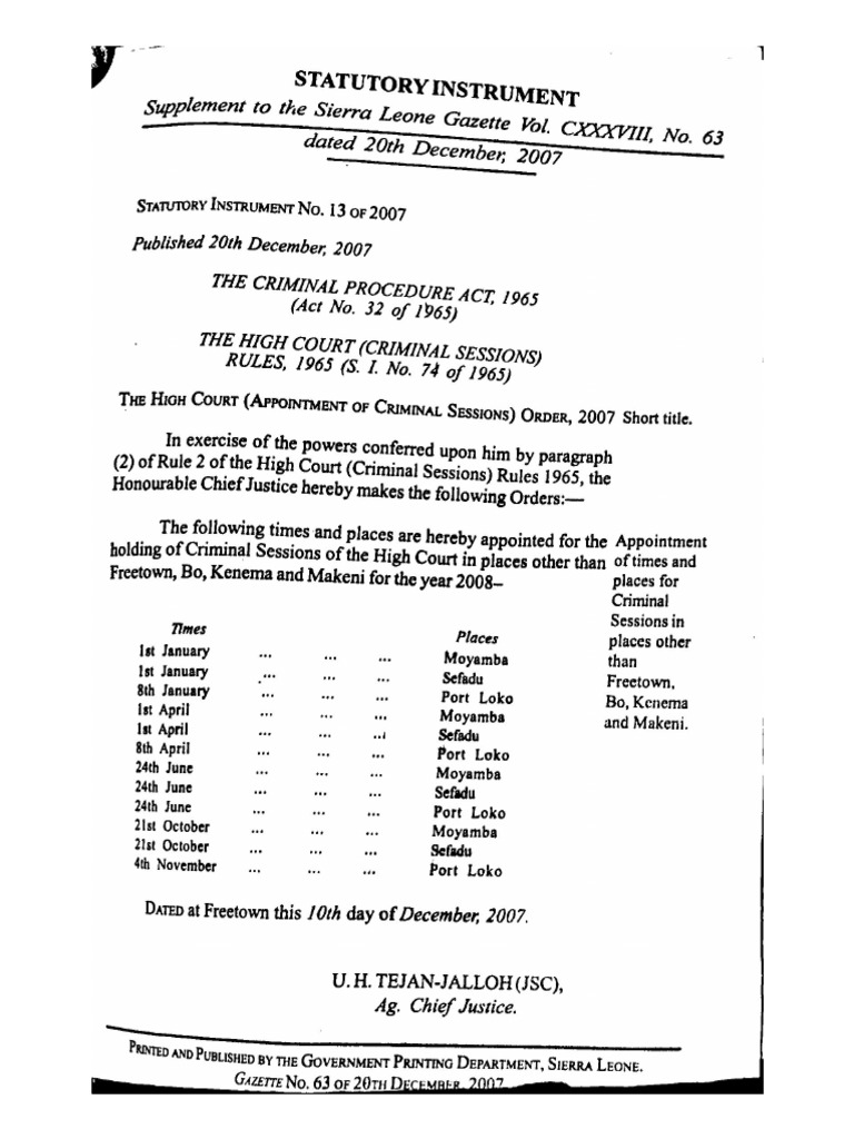 Statutory Instrument 13 2007 | PDF