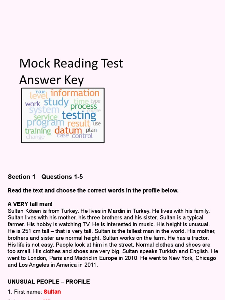 1 Mock Reading Test Anwer Key | PDF | Cricket | Sports