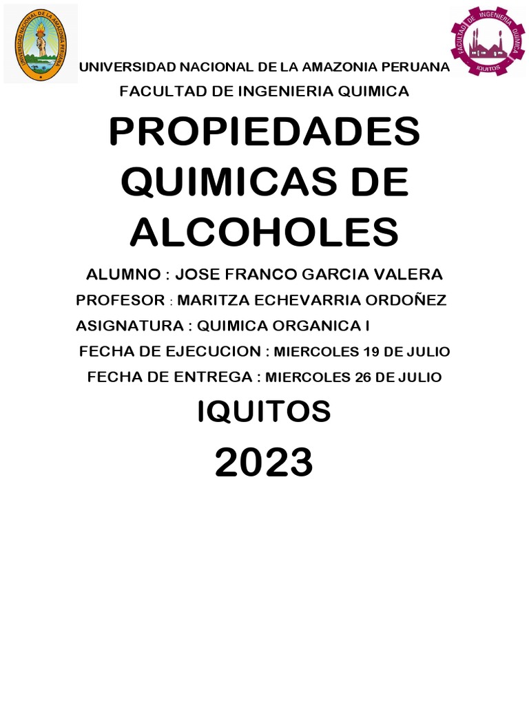 PROPIEDADES QUIMICAS DE LOS ALCOHOLES (2) | PDF | Etanol | Ácido sulfúrico