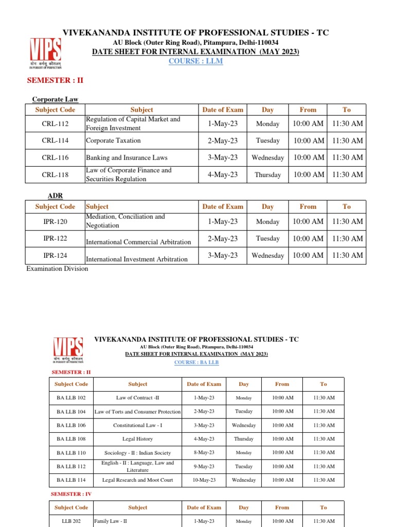 Final Date Sheet For Internal Class Test May 2023 | PDF | Academic Term ...