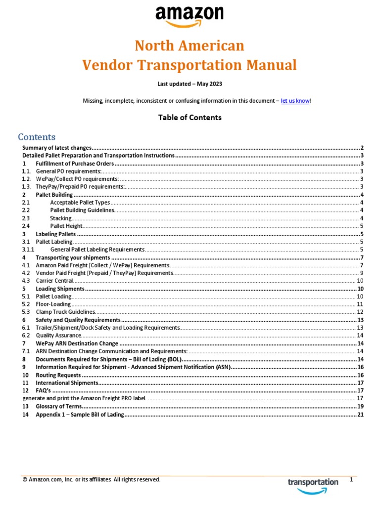 Amazon Vendor Transportation Manual | PDF | Cargo | Freight Transport