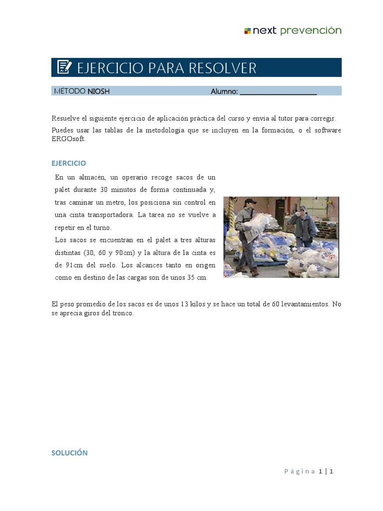 Ejercicio para Resolver NIOSH | PDF