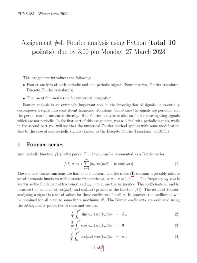 PHYS 381 W23 Assignment 4 | PDF | Fourier Transform | Spectral Density
