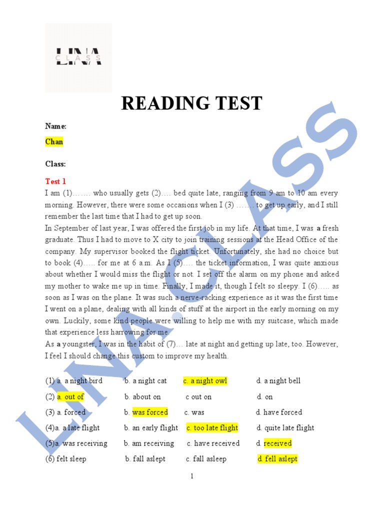 Chanly Reading Writting Test 1 | PDF | Clothing | Softlines (Retail)