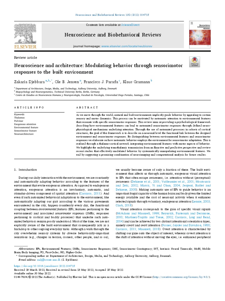 1.neuroscience and Architecture - Modulating Behavior Through Sensorimotor | PDF | Visual Cortex ...
