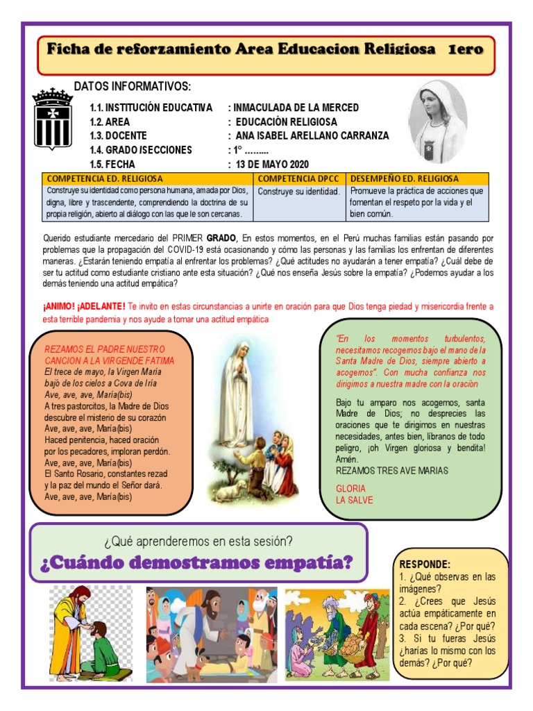 5-Sem - REFORZAMIENTO 1-6TA - SEMANA-13-05-20 | PDF | María, madre de ...