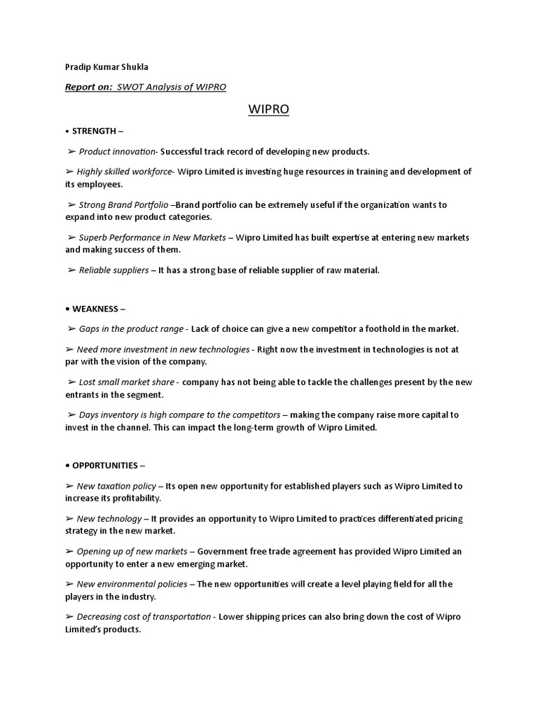 Wipro SWOT Analysis Report 2025 | PDF