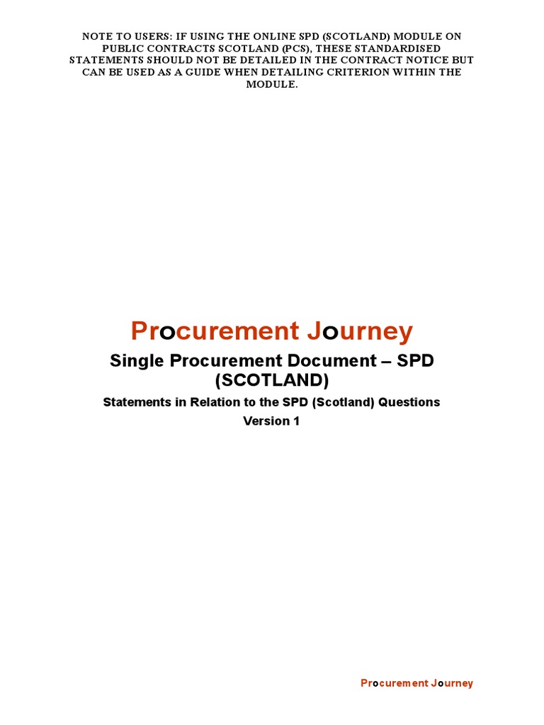Procurement Journey - SPD (Scotland) Standardised Statements - 0 | PDF ...