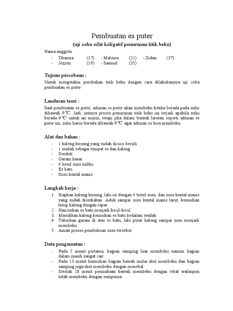 Pembuatan Es Puter Kel Kimia | PDF