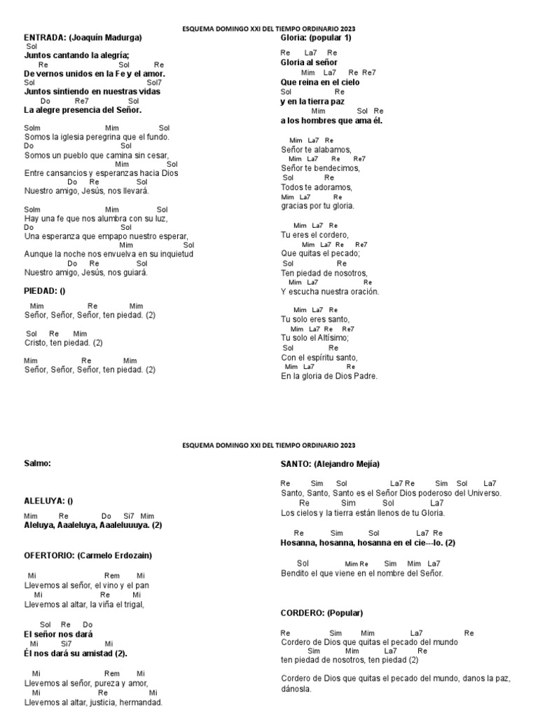 Esquema XXI Domingo Ordinario 2023 Acordes | PDF | Cristo (título) | Misa (liturgia)
