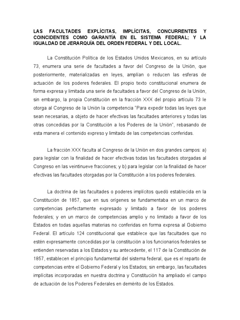 Facultades Concurrentes | PDF | Federación | Constitución