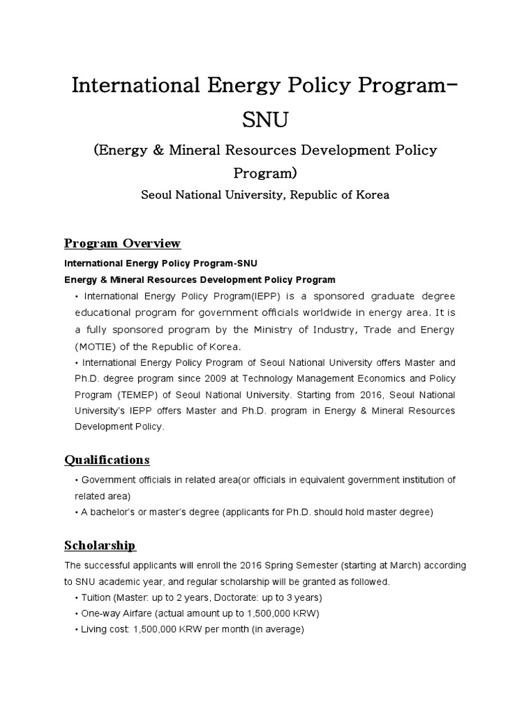 International Energy Policy Program-SNU | PDF | Doctor Of Philosophy ...